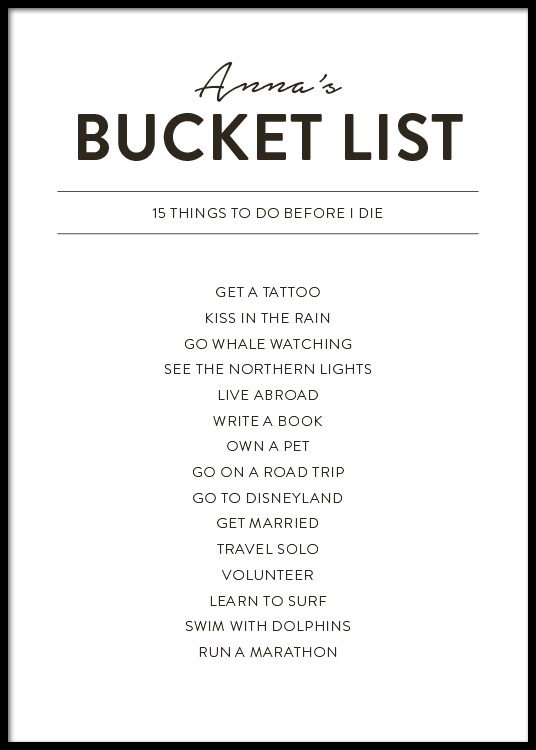 Bucket List Personal Poster Personalised Print Desenio au